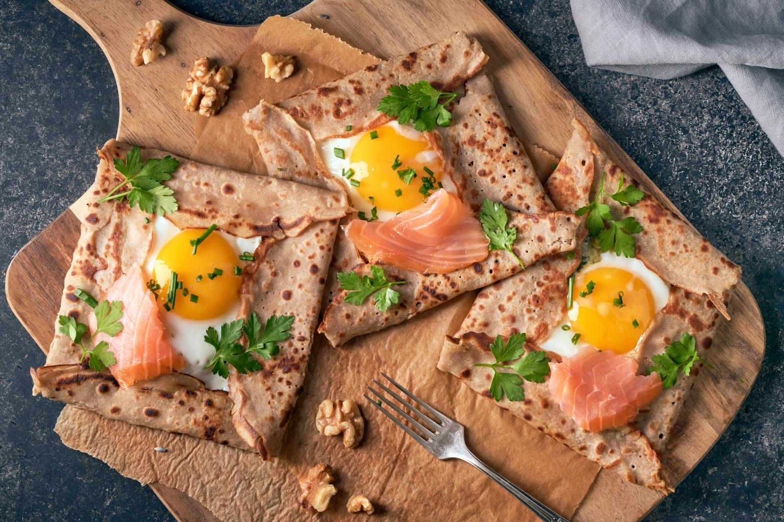 Buckwheat Crepes with Egg & Smoked Salmon