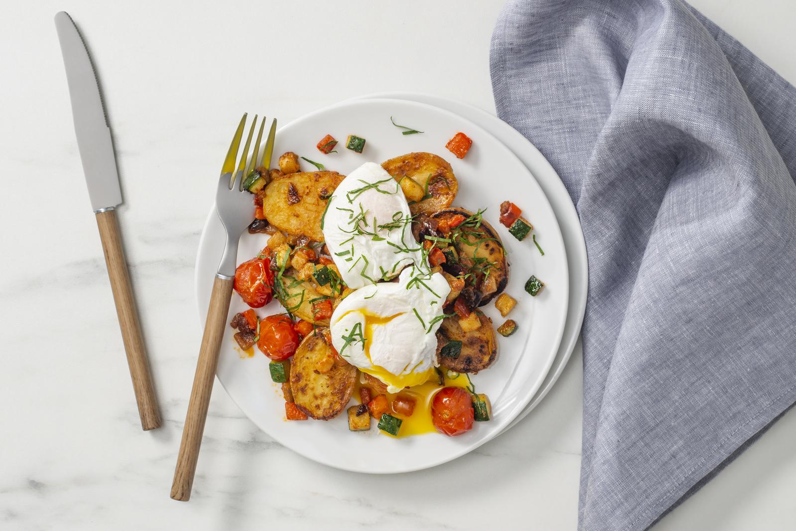 Garden Hash with Poached Eggs